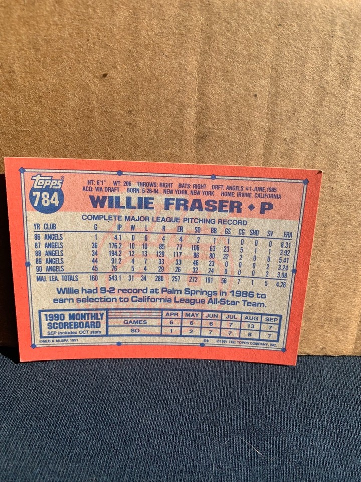 1991 Topps Baseball Card California Angels Willie Fraser | eBay