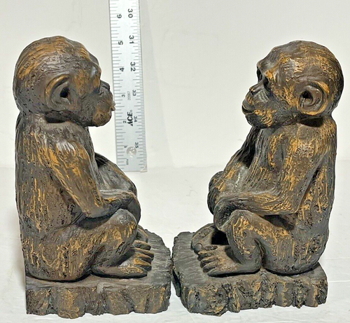 Monkey Bookends Faux Bronze Heavy Resin Decorative Animal Set Unique Home Décor | eBay