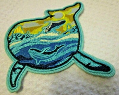 Whale Shaped EMBROIDERED PATCH with Whales inside IRON OR SEW 3.25"x3 ...