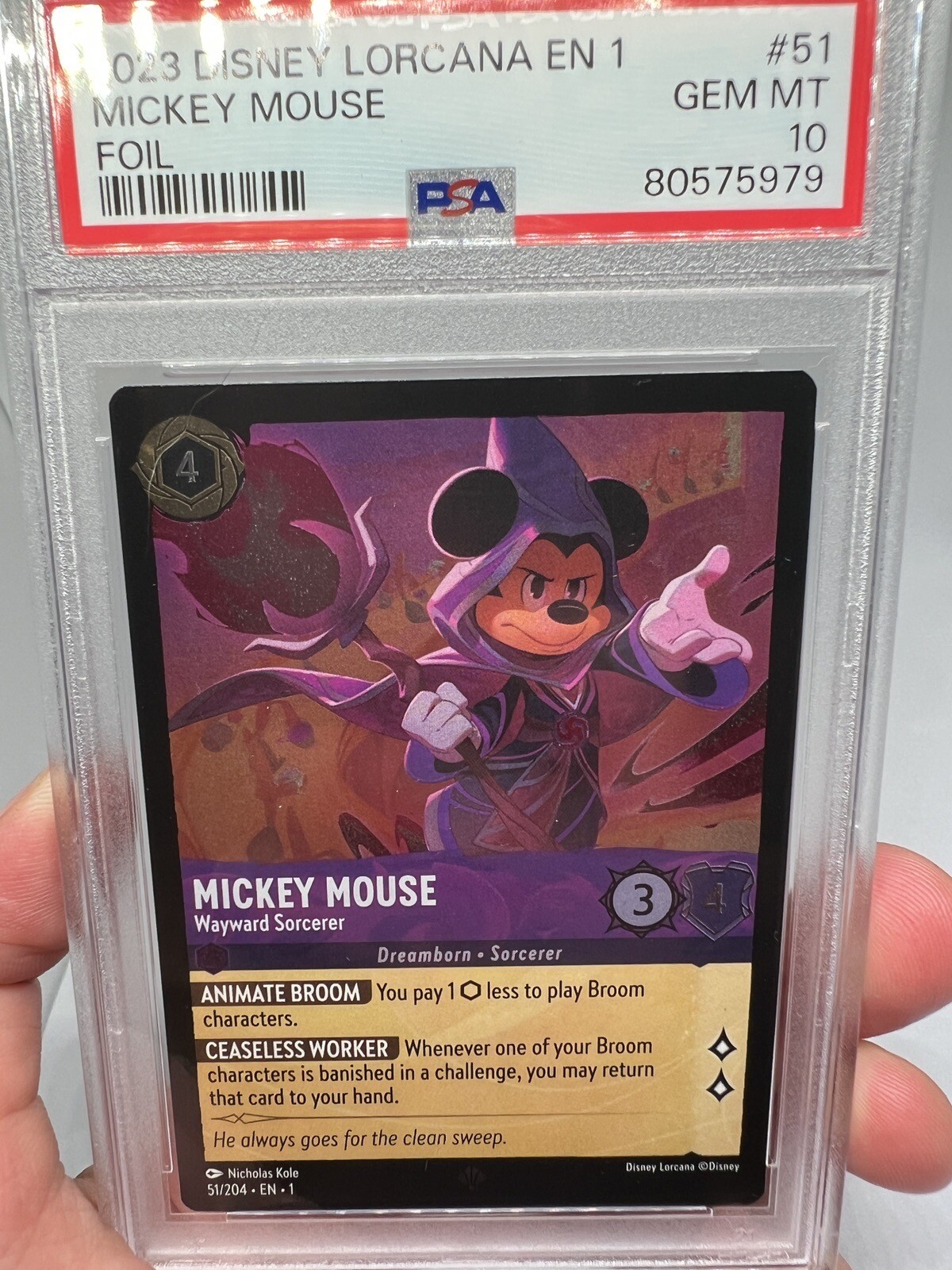 PSA 10 - Disney Lorcana Mickey Mouse "Wayward Sorcerer" FOIL 51/204 ...