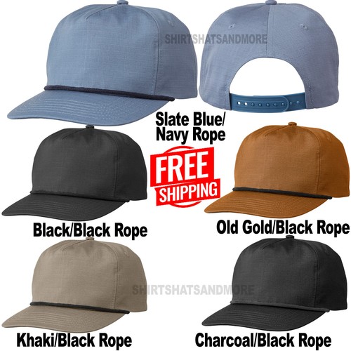 Mens Rope Lariat Hat Cotton Semi-Structured Flat Bill Snapback 5 Panel ...
