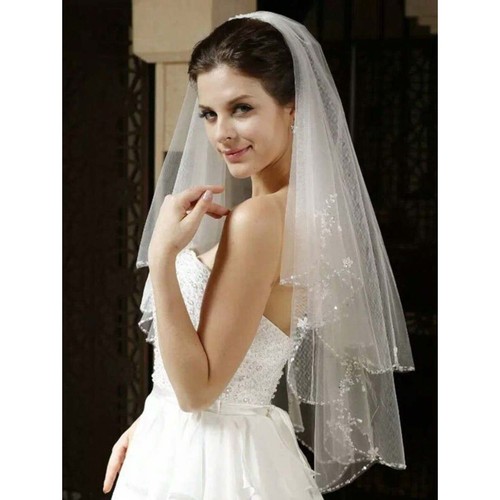 New 2 Tier White 32 in Beaded Pearl Edge Wedding Bridal Veil Elbow | eBay