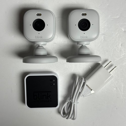 2 x Blink Mini 2 Camera + Sync Module 2: Indoor Outdoor Plug-In Smart ...