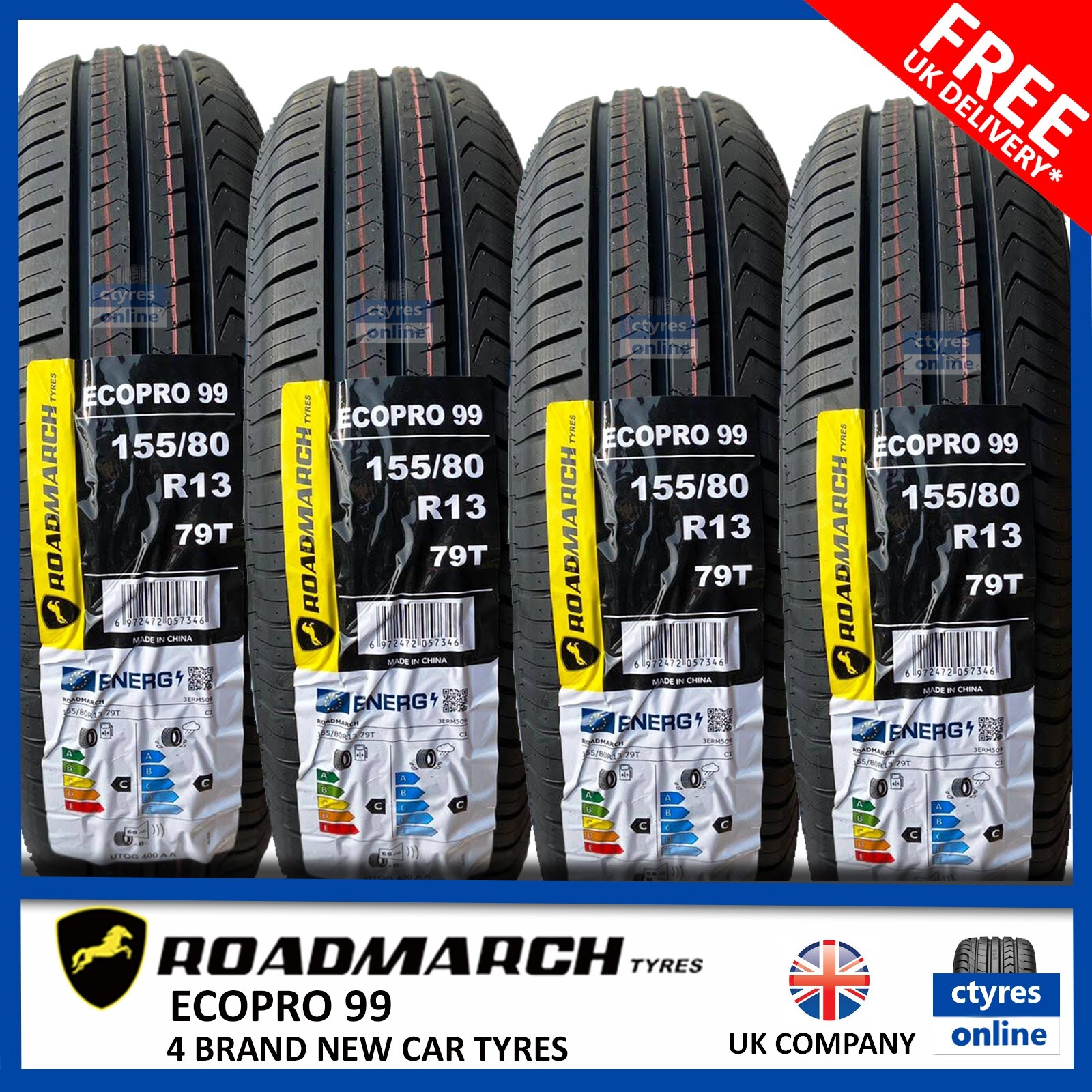 4X New 155 80 13 ROADMARCH ECOPRO 79T 155/80R13 1558013 *C WET GRIP* (4 ...