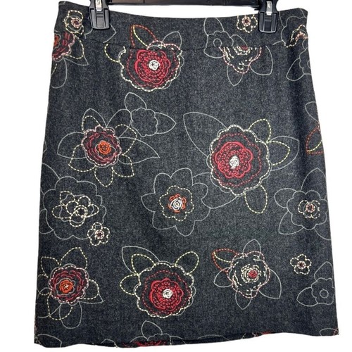 LOFT Wool Blend Embroidered Floral Skirt 8 | eBay