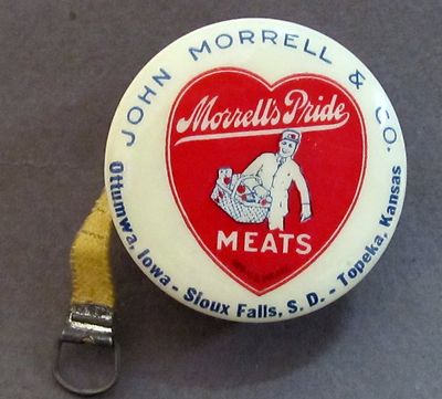 vintage MORRELL'S PRIDE MEATS Ham Bacon advertising celluloid tape ...