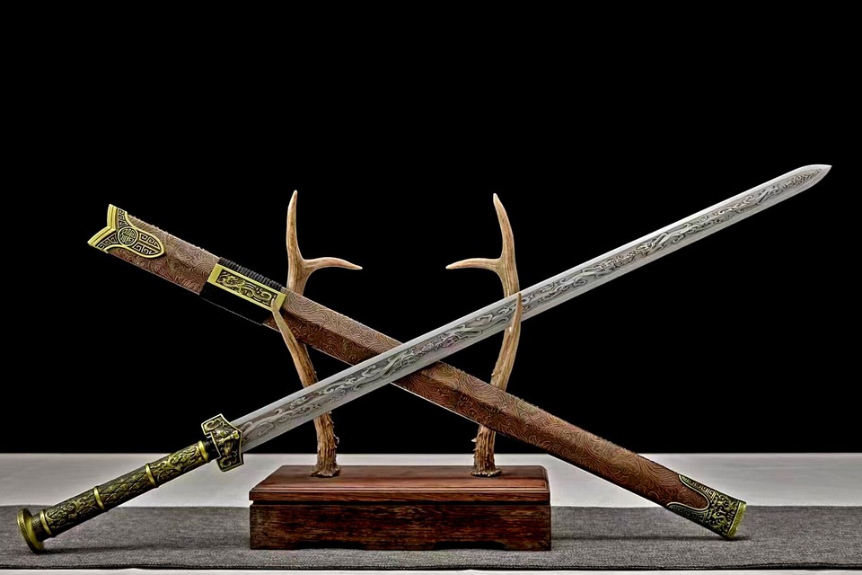 Dragon Chinese Sword Double Edge Han Dynasty Jian Carbon Steel Straight ...