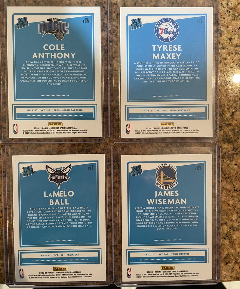 2021 Optic Base 4 x Lot - Lamelo Ball, Tyrese Maxey, Cole Anthony ...