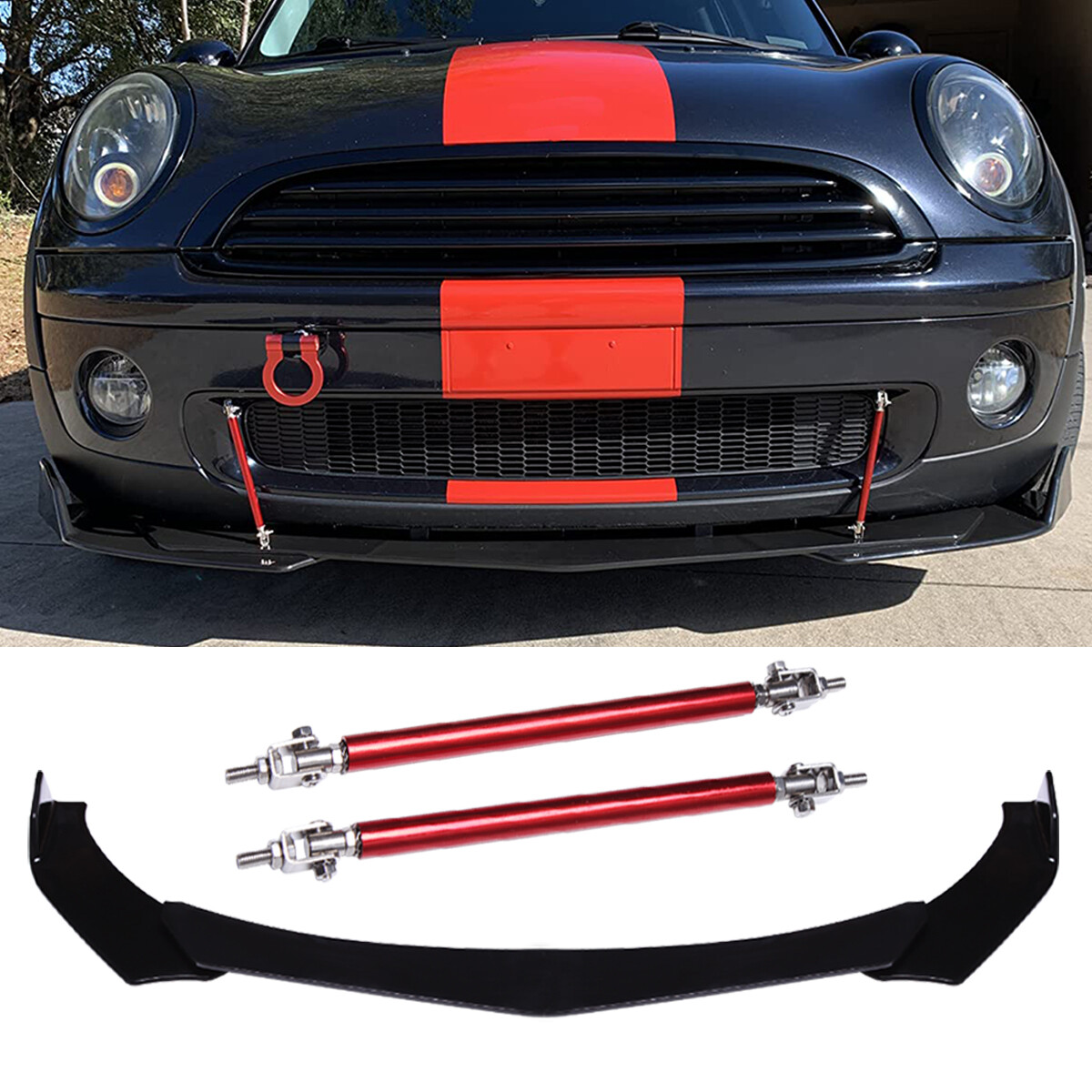 For Dodge Ram 1500 Gloss Black Front Bumper Lip Splitter + Splitter Rod ...