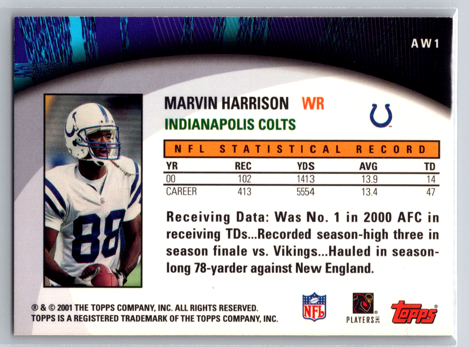 Marvin Harrison 2001 Topps Own The Game All The Way AW1 Indianapolis ...