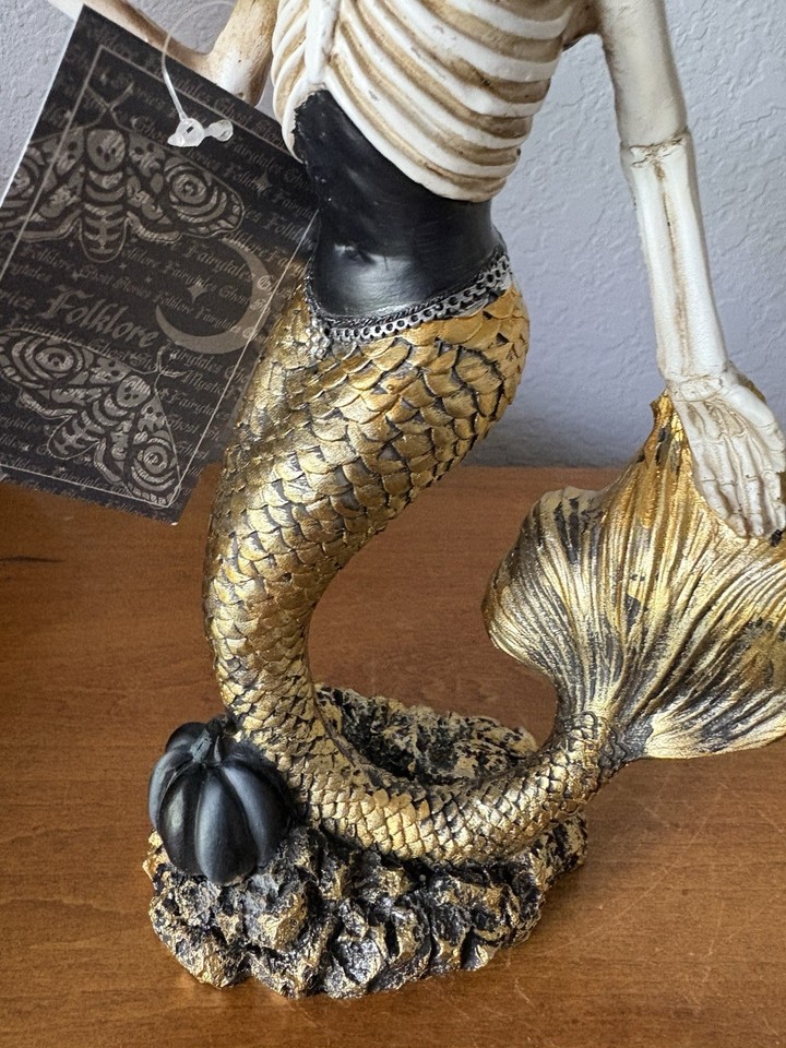 FOLKLORE Halloween MERMAID SKELETON with Witches Hat & Pumpkin 11 ...