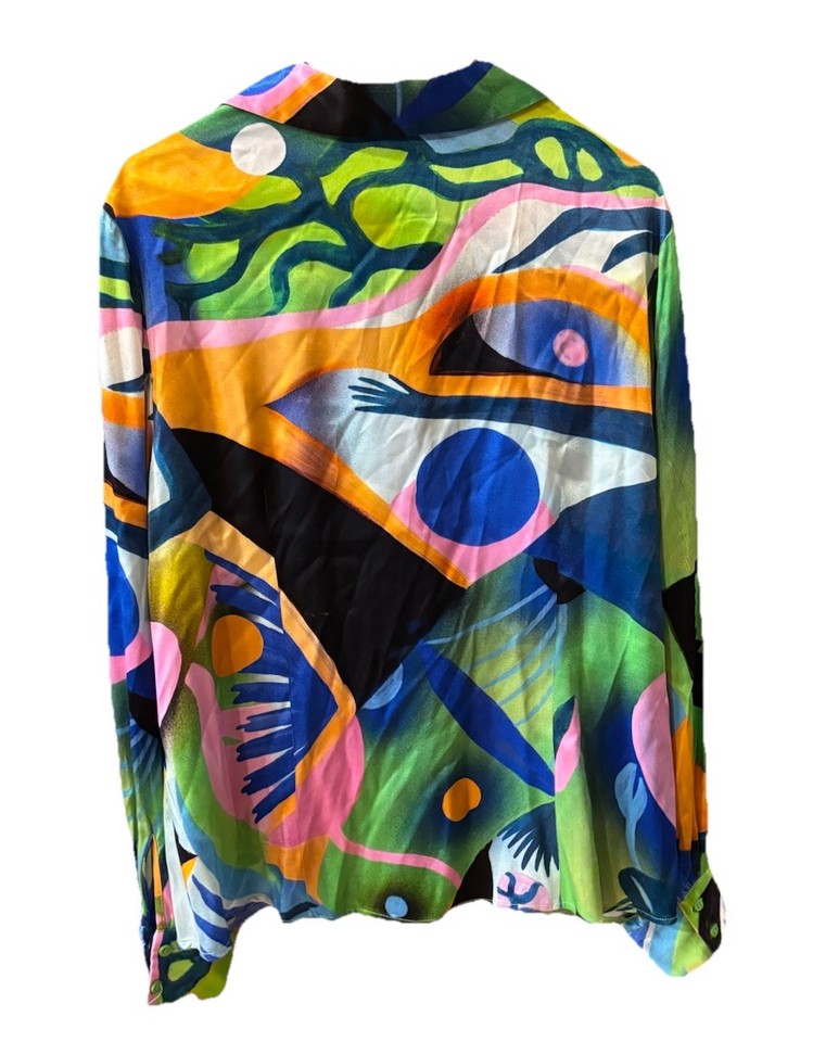 GORMAN New Realm Satin Multi Color Long Sleeved Blouse Art To Wear Size ...