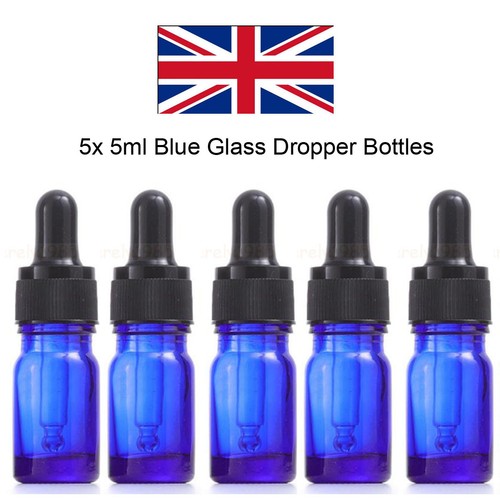 5X 5ml Blue Glass Dropper Bottle Eye Ear Drop Pipette Essential Oils ...