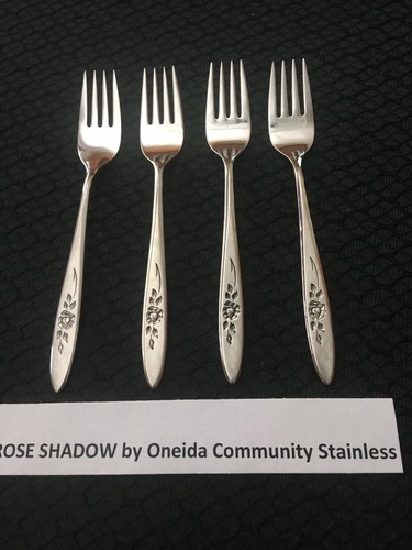 4 Pieces of Oneida Community Rose Shadow Stainless Salad Forks Free ...