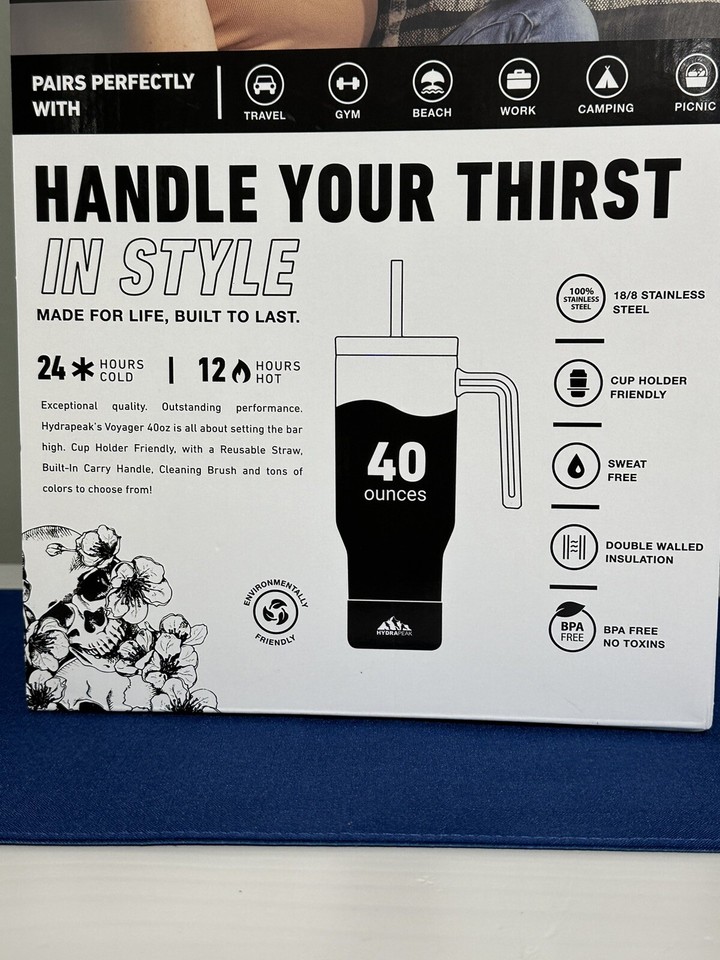 Hydrapeak Voyager 40oz Skulls & Flowers Black & White Stainless Steel ...