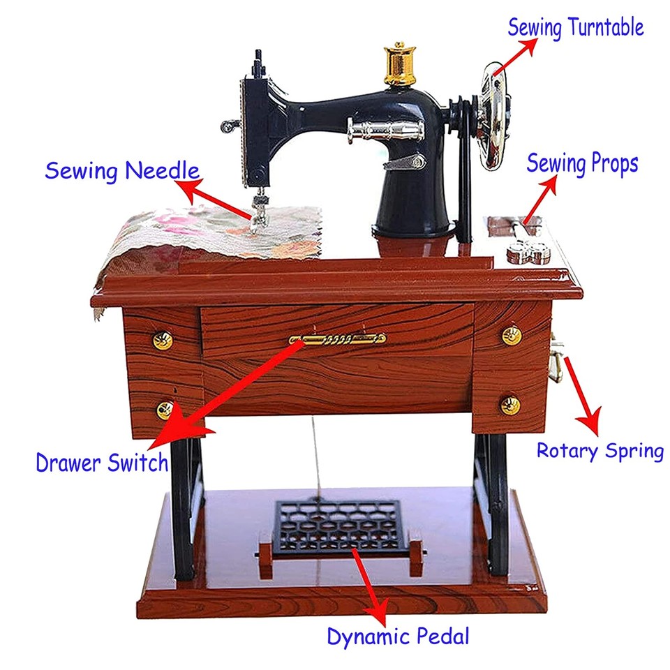 Sbolang Vintage Mini Sewing Machine Music Box, European Retro Wood ...