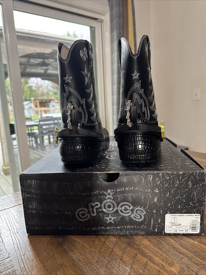 Crocs Classic Black Western Cowboy Boots with Spur Detail | eBay