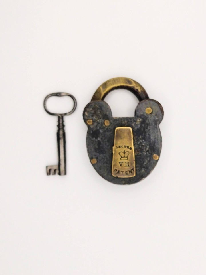 Antique Victorian Secure Patent Padlock and Key Marked with Crown & V C ...