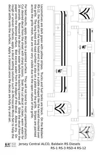 K4 G 1:29 Scale Decals CNJ Jersey Central ALCO/Baldwin RS Locomotive ...