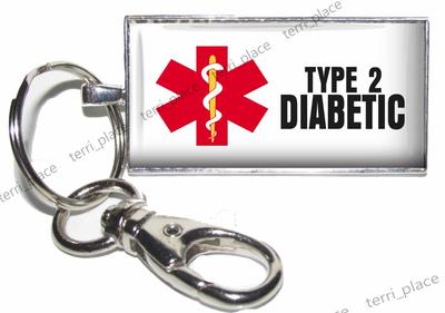 Medical Alert Diabetic Type 2 Glass Top 1x2" Key Chain Custom ...