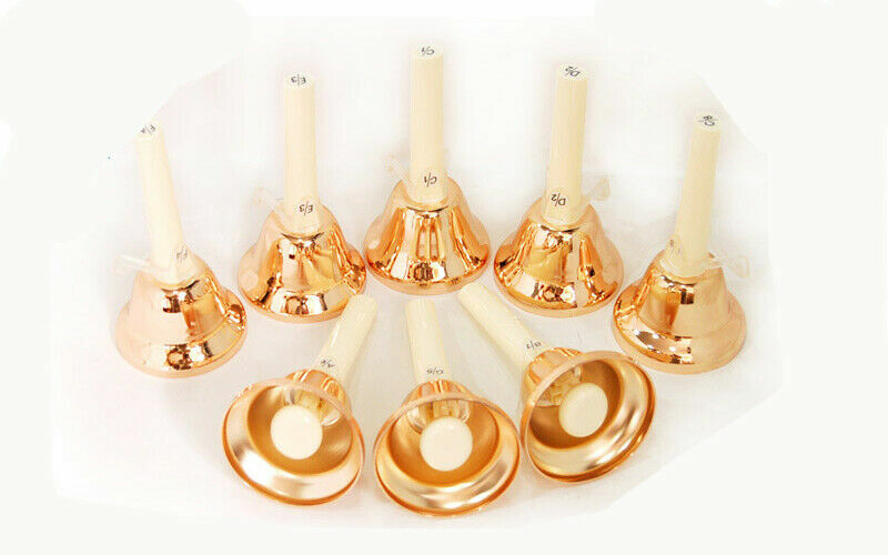 HANDBELL 8PCS COPPER HAND BELLS 8 NOTE HANDBELL SET + BAG TRADITIONAL ...