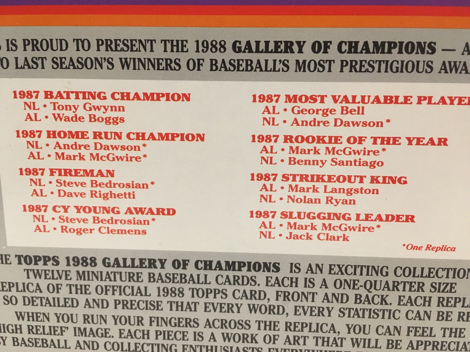 1988 Topps Gallery of Champions Baseball ALUMINUM CARD SET New MCGWIRE ...