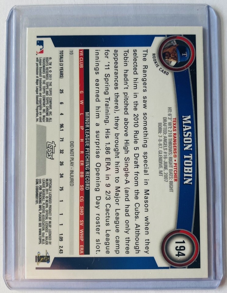 2011 Topps Chrome - Refractor #194 Mason Tobin (RC) | eBay