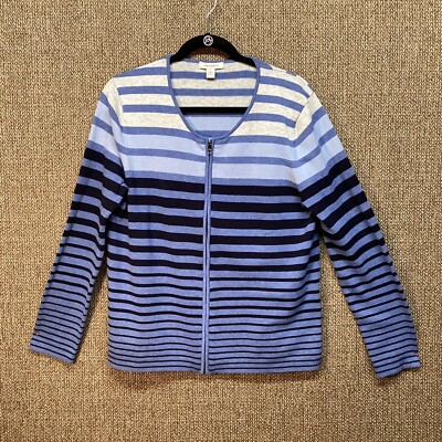 Appleseed's Cardigan Sweater Large Zipper Front Striped Women's Long ...