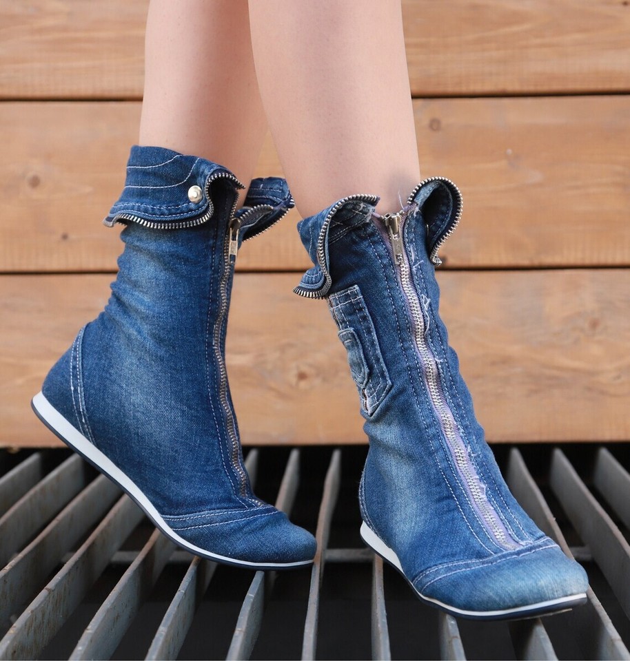 Denim Boots Shoes, Handmade Women's Sports Boots/Birthday Gift | eBay