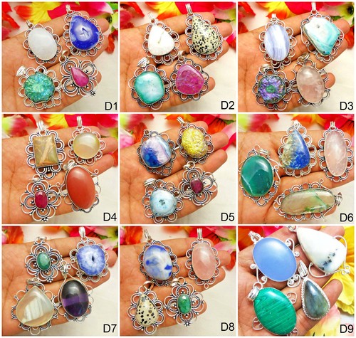 Ruby Emerald Rose Quartz Solar Quartz Mix Gemstone 925Silver Plated ...