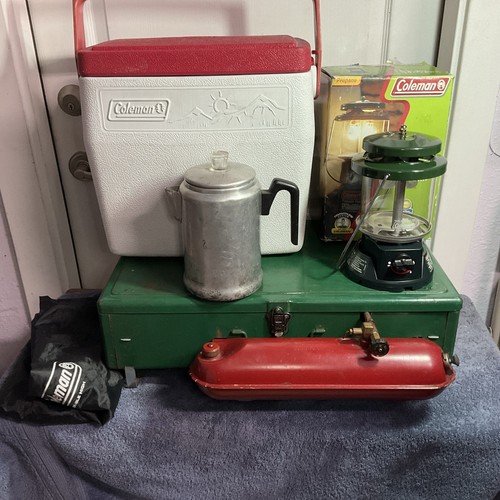 Coleman 413E Stove, 2 Mantle Lantern & 16oz Cooler & Percolator Coffee ...