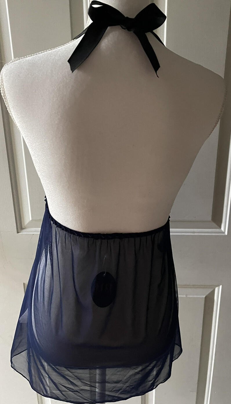 Avid Love Babydoll Negligée Halter neck Size M sheer Mesh Navy NWT | eBay