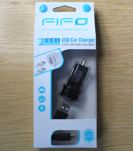 FIFO Dual USB Car Charger | Cigarette Lighter Input | 3 Feet USB Cable ...