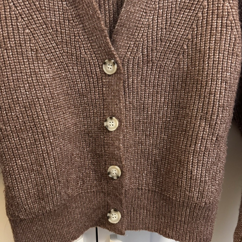 Primark Women Cardigan XS Brown Slightly Cropped Fit Buttons Long ...