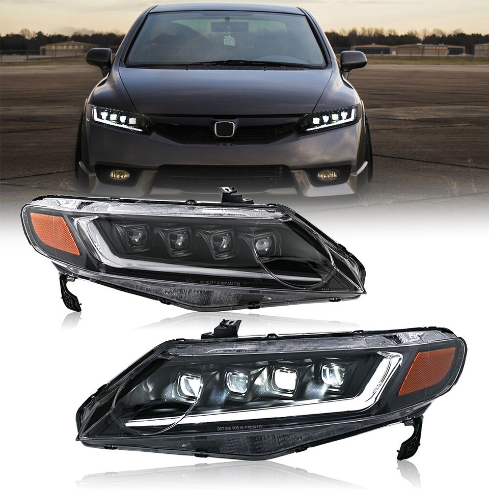 New Pair 4 Lens LED Headlights Fit For Honda Civic 2006-2011 Front Lamp ...
