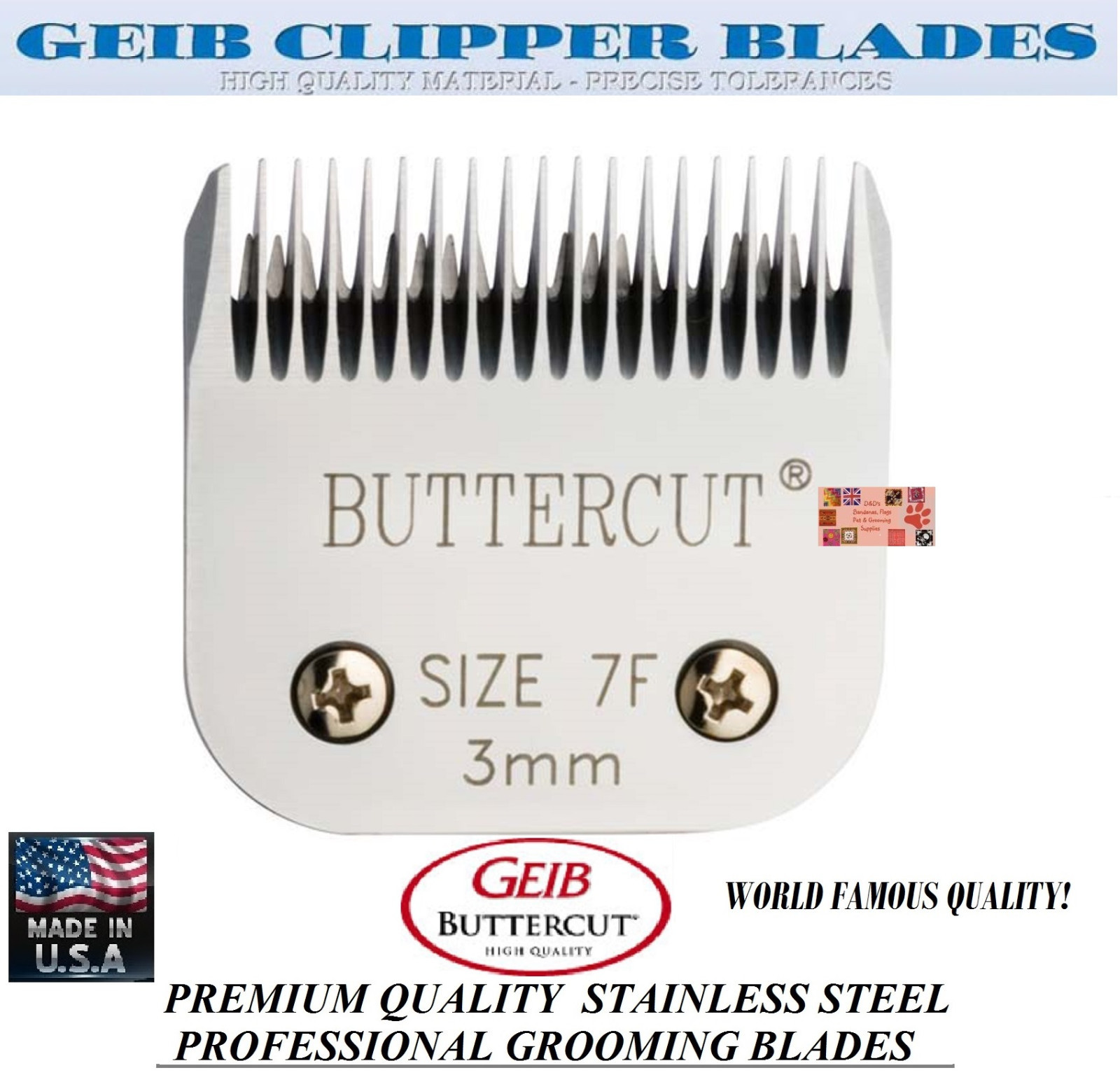 GEIB BUTTERCUT STAINLESS STEEL 7F BLADE*Fit Oster A5/A6,MOST Wahl,Andis ...