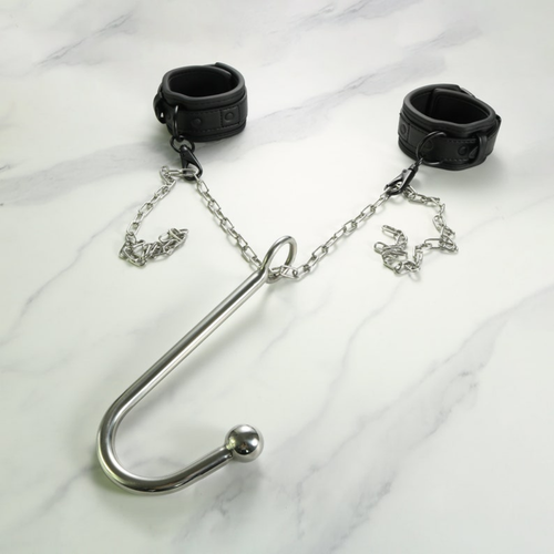 Adjustable PU Leather Handcuffs with Chain Add Stainless Steel Anal ...