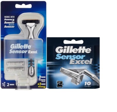 Gillette Sensor Razor Handle With 2+1 cartridges plus 10 Sensor excel ...