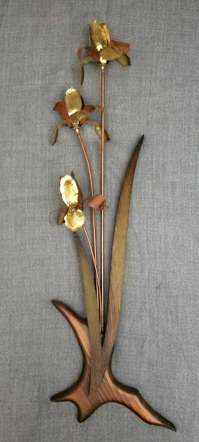 Brass Copper Wood Iris Flower Wall Hanging Art Sculpture 26" | eBay