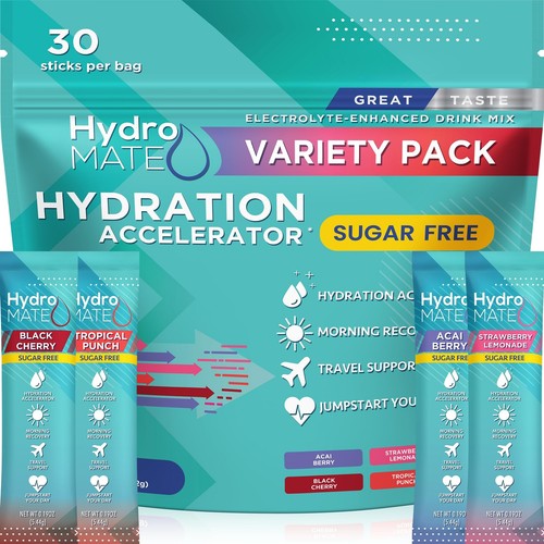 Electrolyte Powder Sugar-Free Hydration Packets Variety Pack HydroMATE ...