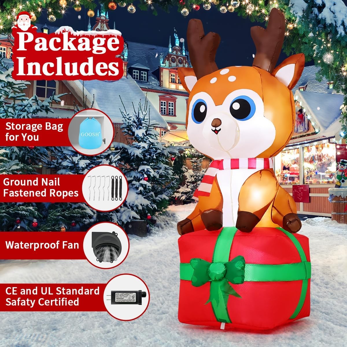 6 FT Christmas Inflatables Deer Outdoor Decorations Blow up Yard Deer ...