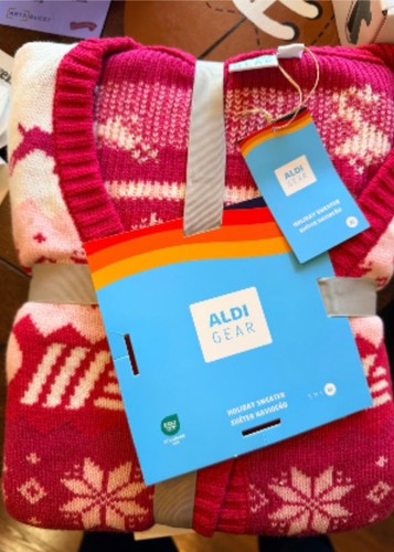 NWT Aldi Gear Pink & White 2025 Christmas Holiday Sweater Cardigan Sz ...