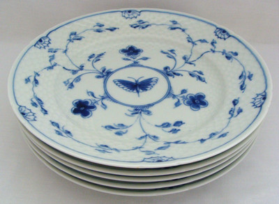 Lot Of 5 Bing & Grondahl Denmark Blue & White Butterfly Pattern Plates ...