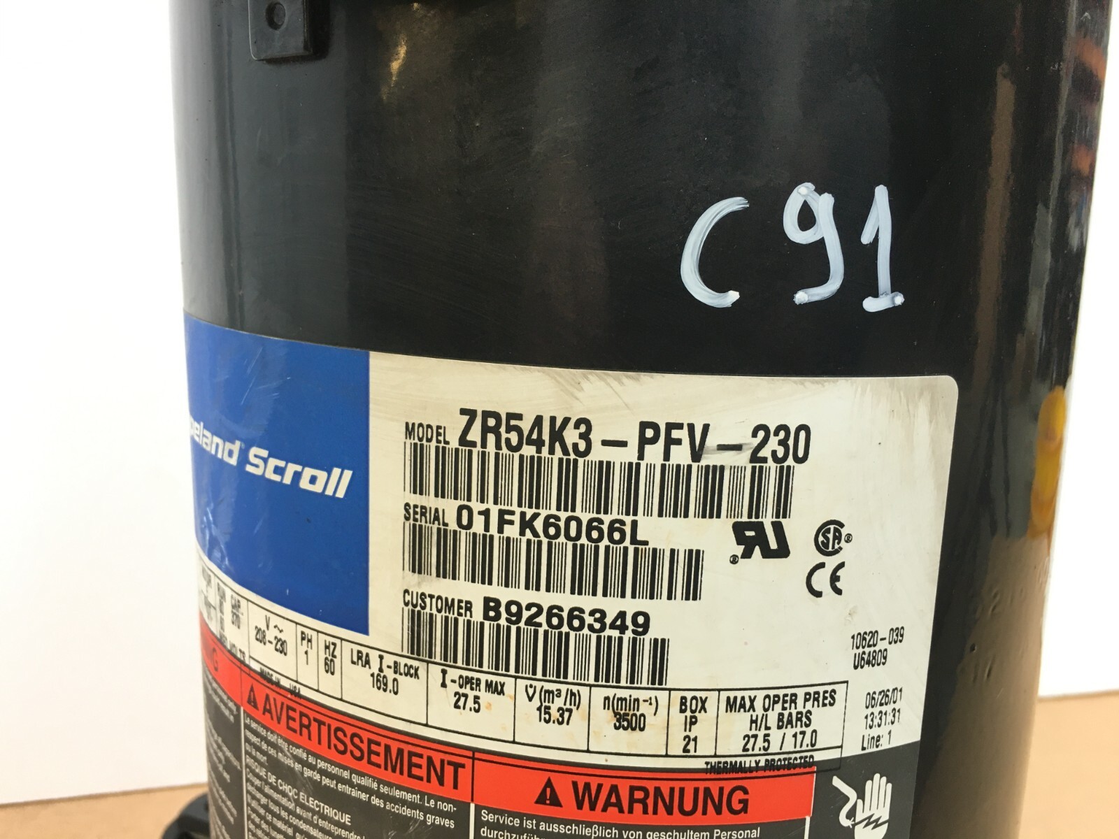 Copeland Scroll Compressor for Goodman Air Conditioners ZR54K3PFV230 ...