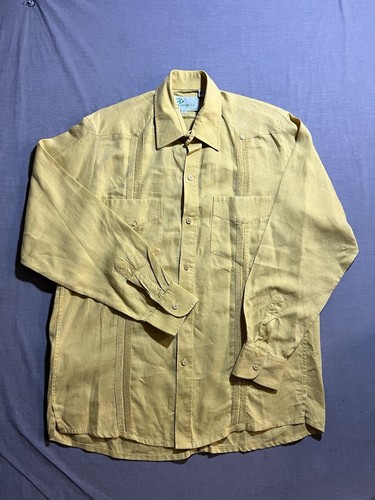 Panabrisa Corona Shirt Mens M Yellow Button Up 100% Linen Collared Long ...