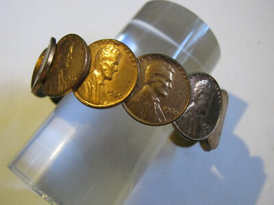 Healing/Arthritis? Copper Lincoln Penny Bracelet, 11 1960s Coins 2 3/8 ...