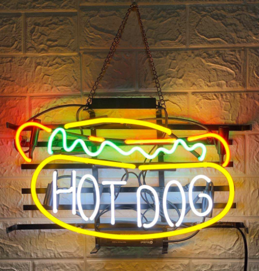 Hot Dog Neon Light Sign 17"x14" Lamp Glass Wall Decoration Hanging Gift ...