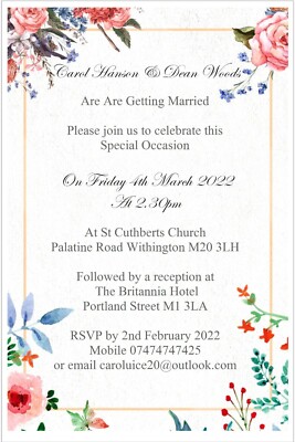 Evening Wedding Invitations Floral - 20 Invitations | eBay