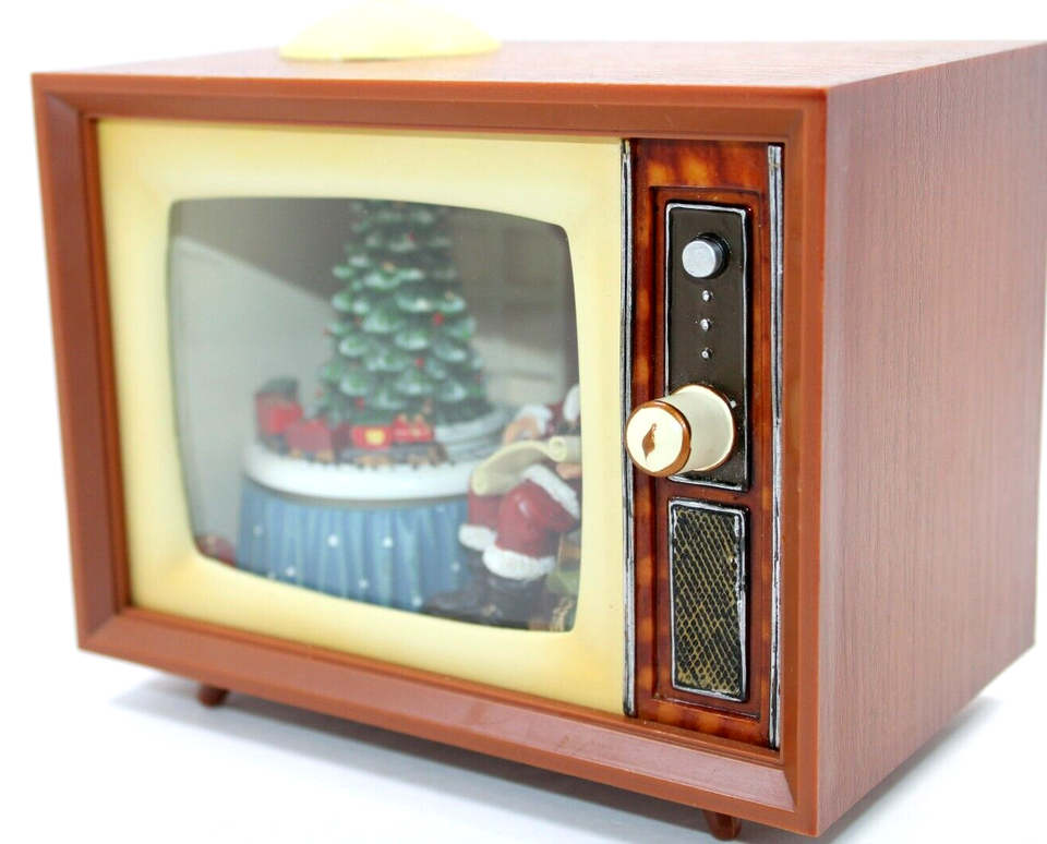 Lighted Animated Musical Xmas Scene TV Box Santa, Moving Christmas Tree ...