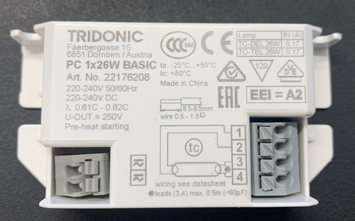 TRIDONIC DIGITAL BALLAST PC 1x26 WATT FLUORESCENT 2D/PL 26W/28W ...